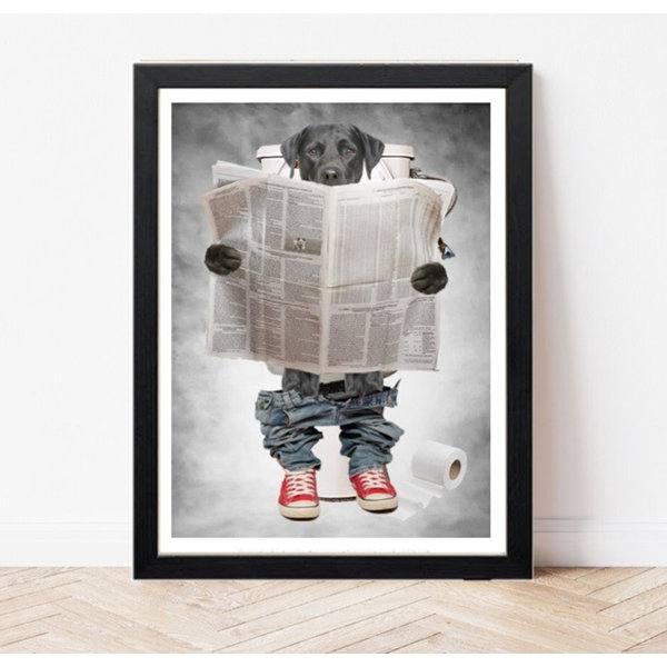 Happy Larry Black Labrador On Toilet - Unframed Art Prints | Wayfair.co.uk