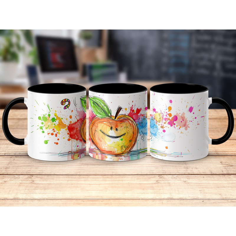 East Urban Home Set of 4 Kids Drawing Style 11oz Accent Mugs – White ...