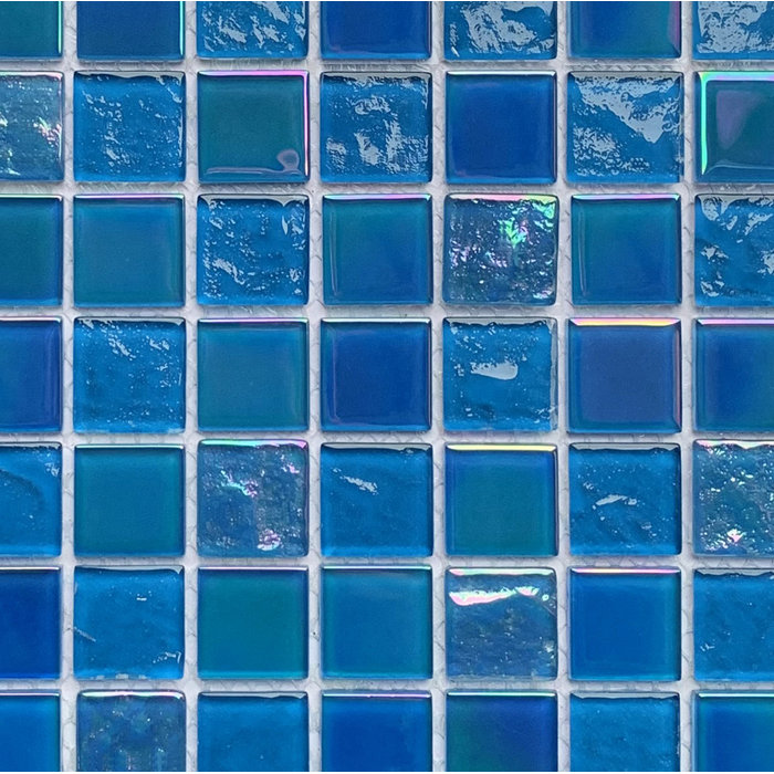 NovoTileStudio Monticello Iridescent Blue 1" x 1" Glass Grid Mosaic ...