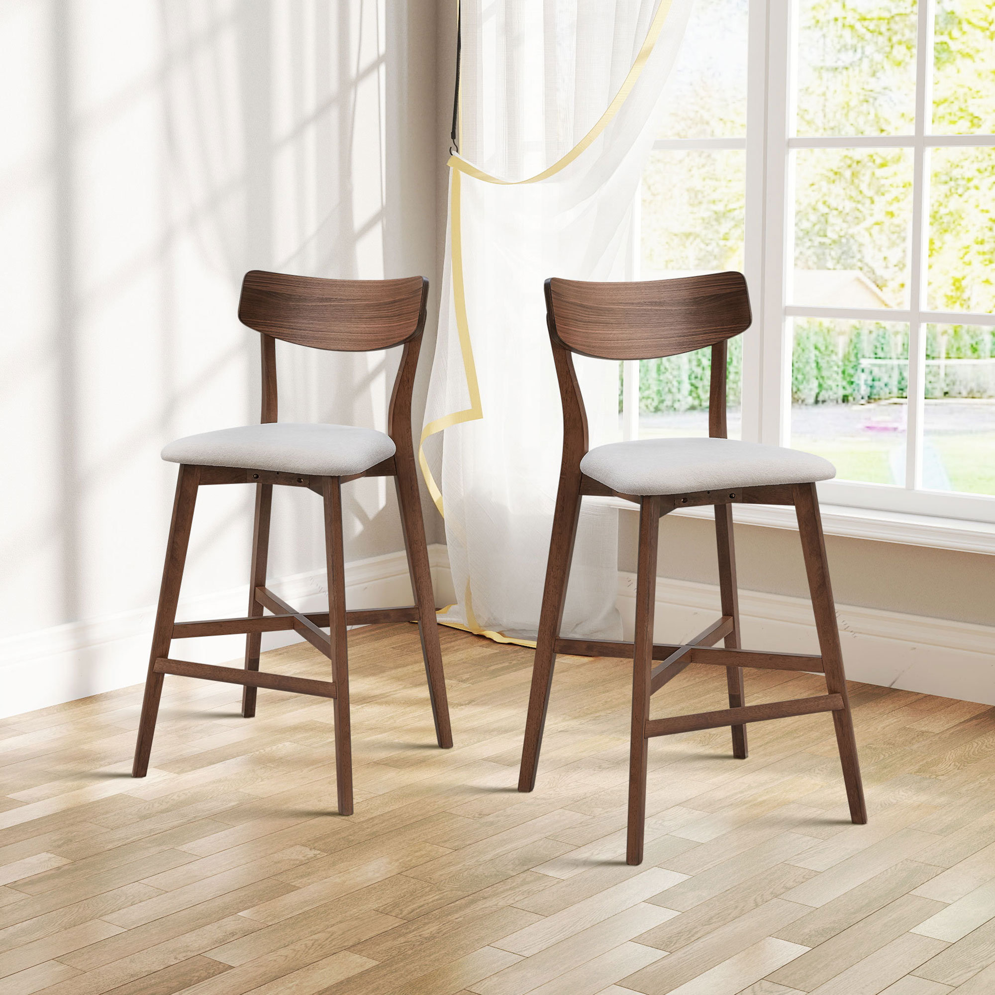 Corrigan Studio® Wooden Bar Chairs Set of 2 | Wayfair