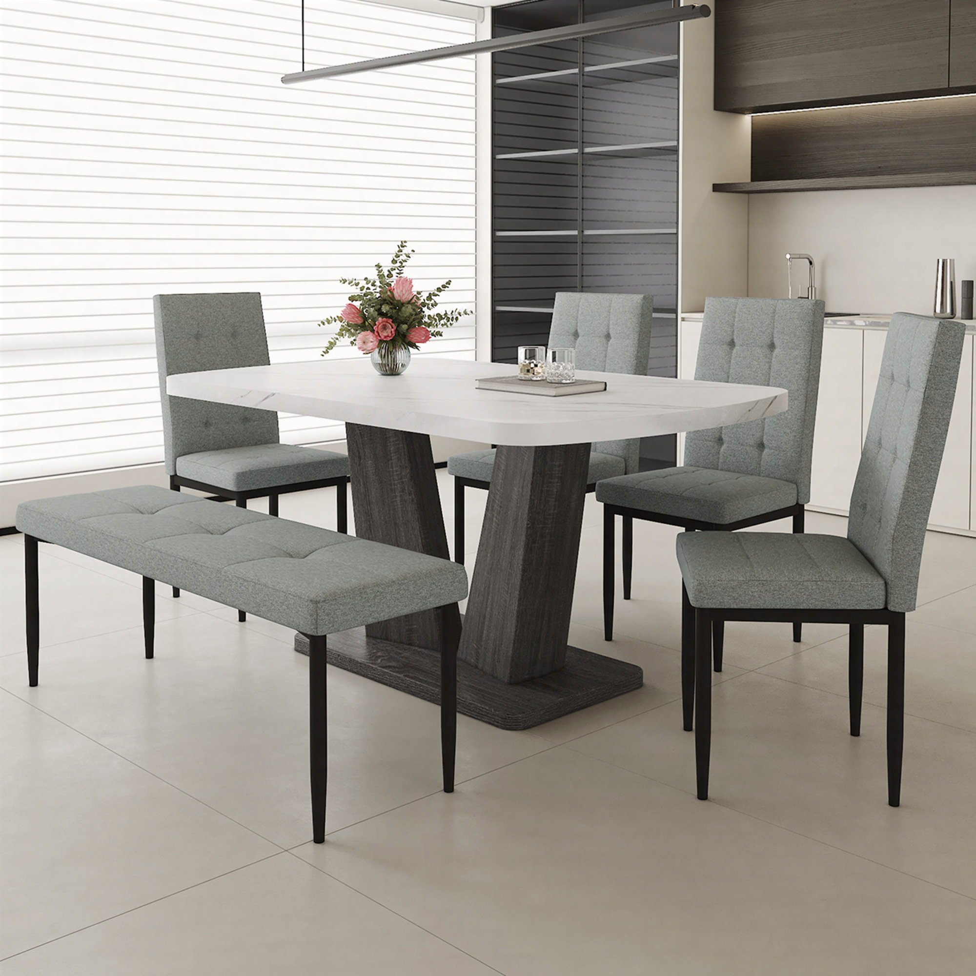 Corrigan Studio® 63" Modern Style 6-Piece Dining Table With 4 Chairs ...