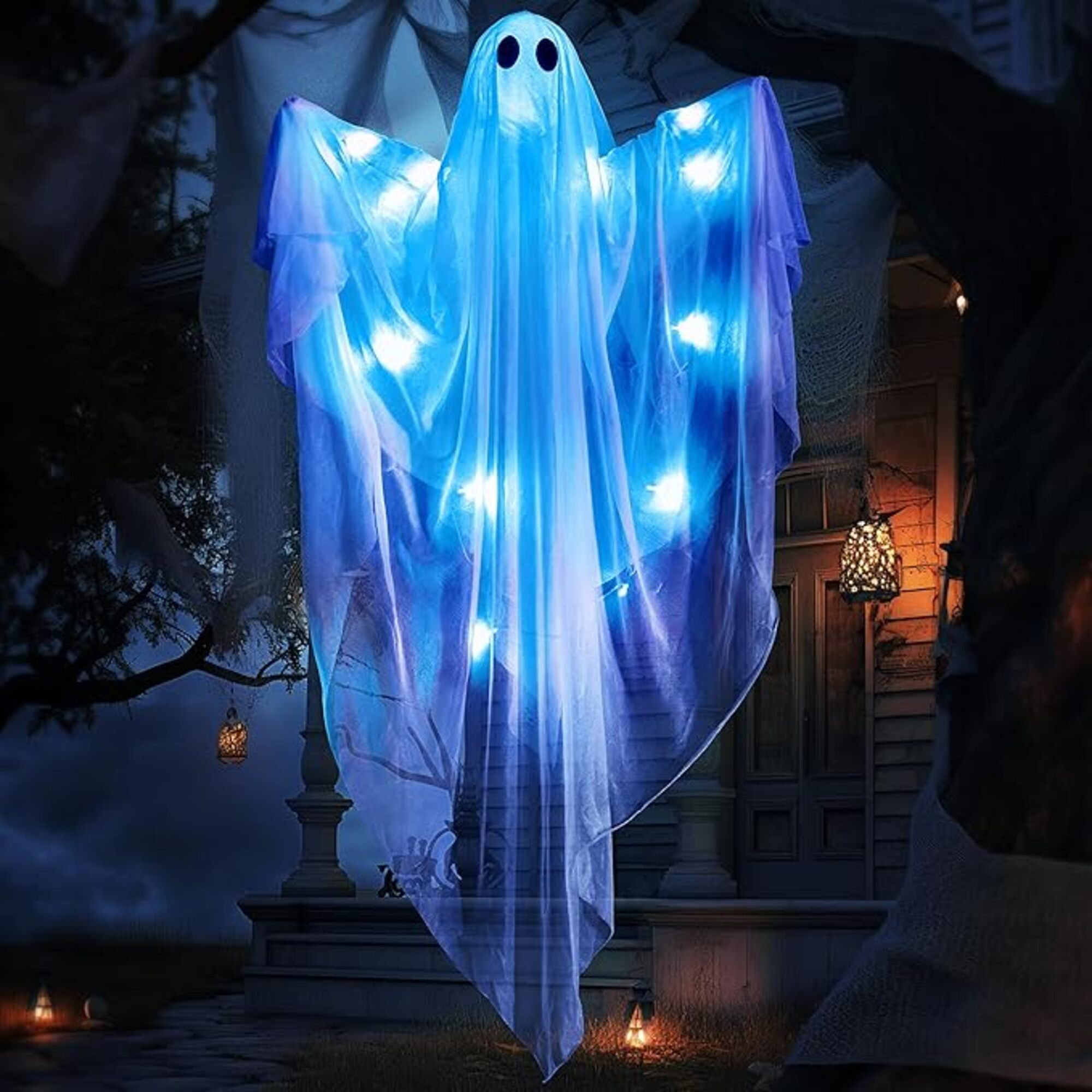 Ebern Designs Halloween Hanging Light Up Ghost With Spooky Green LED Light, 47” Halloween ...