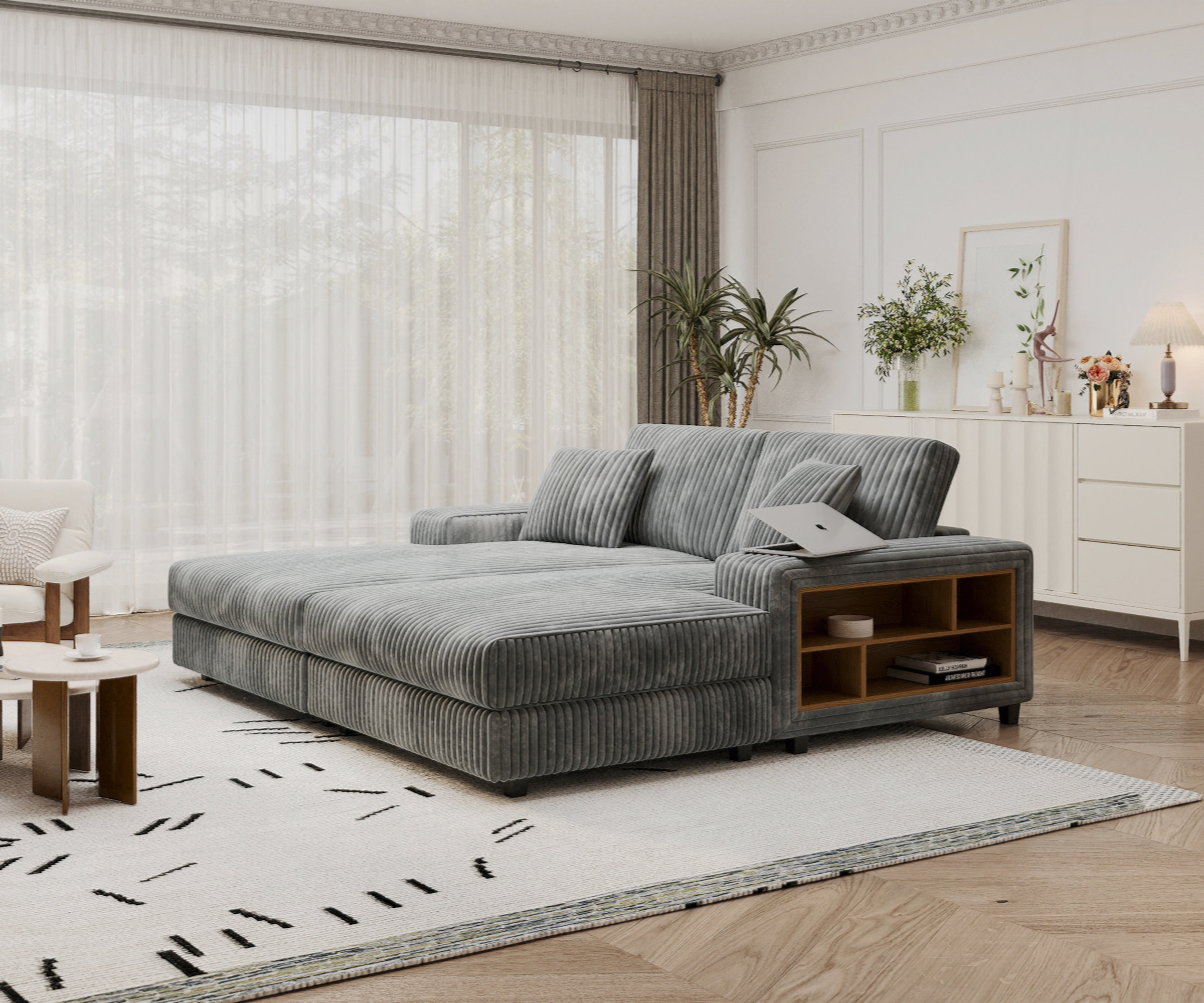 Everly Quinn Convertible Combination Sofa, Corduroy Fabric, Fluffy ...