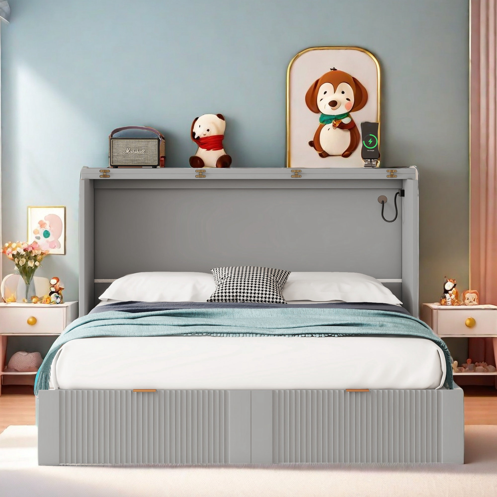 Wildon Home® Standice Murphy Storage Bed with Outlets and USB Ports ...