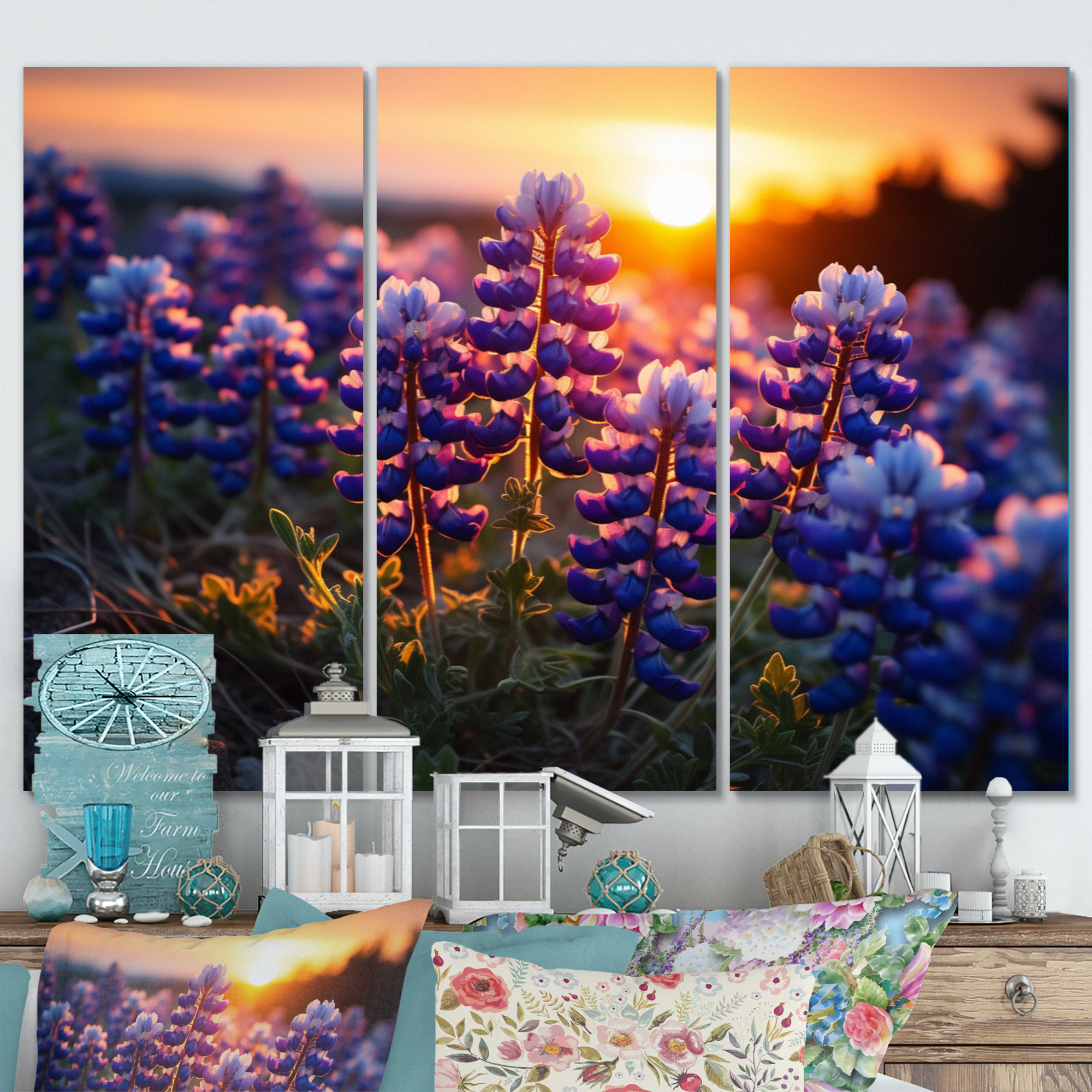 DesignArt Sunrise Blue Bonnets Field II - Blue Bonnets Metal Wall Decor ...