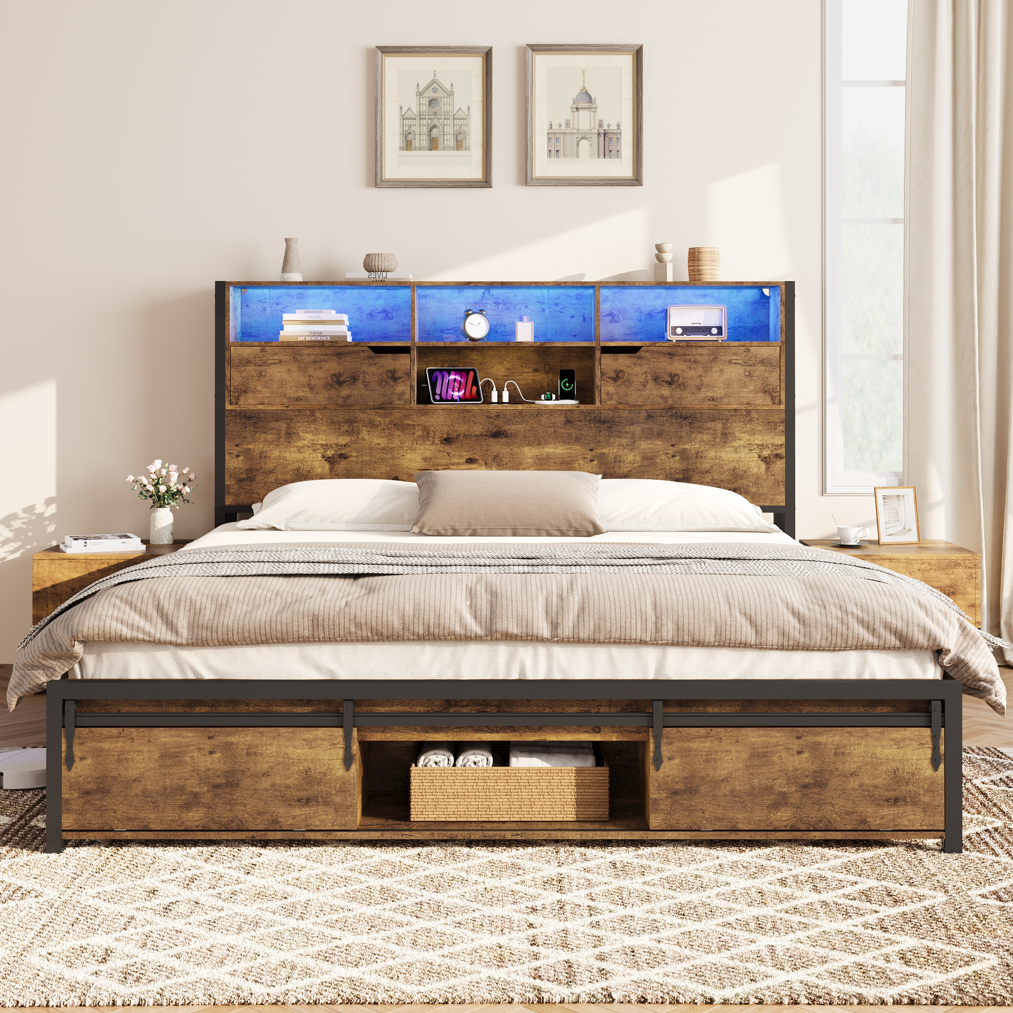 17 Stories Nora Rustic Country-Style Barn Lighted Bookcase Bed ...