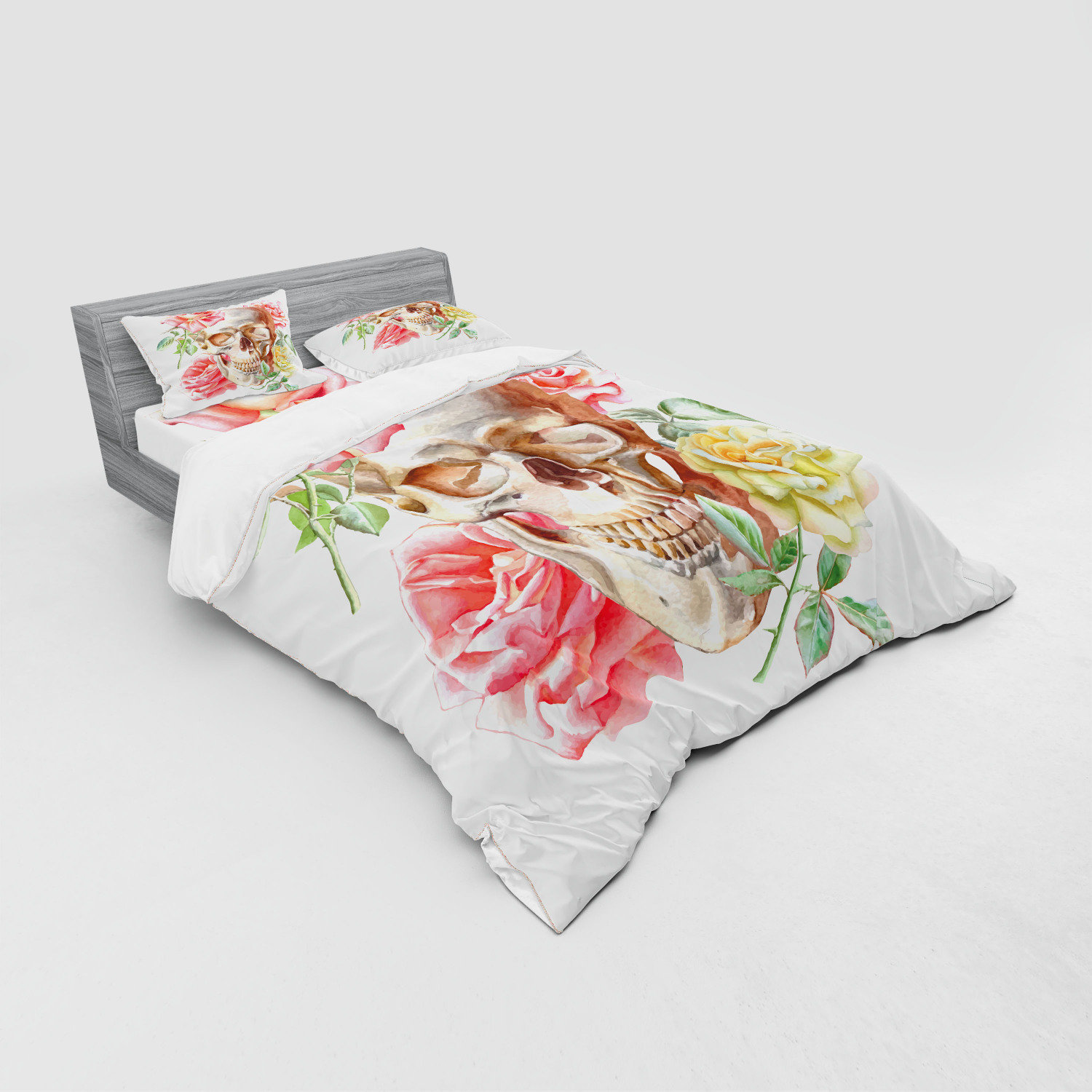Ambesonne Skull Duvet Cover Set, Skull With Roses Living And The Dead ...