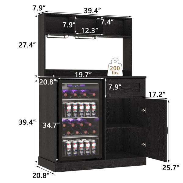 Wrought Studio™ Coffee Bar Cabinet With Fridge Space, Adjustable ...