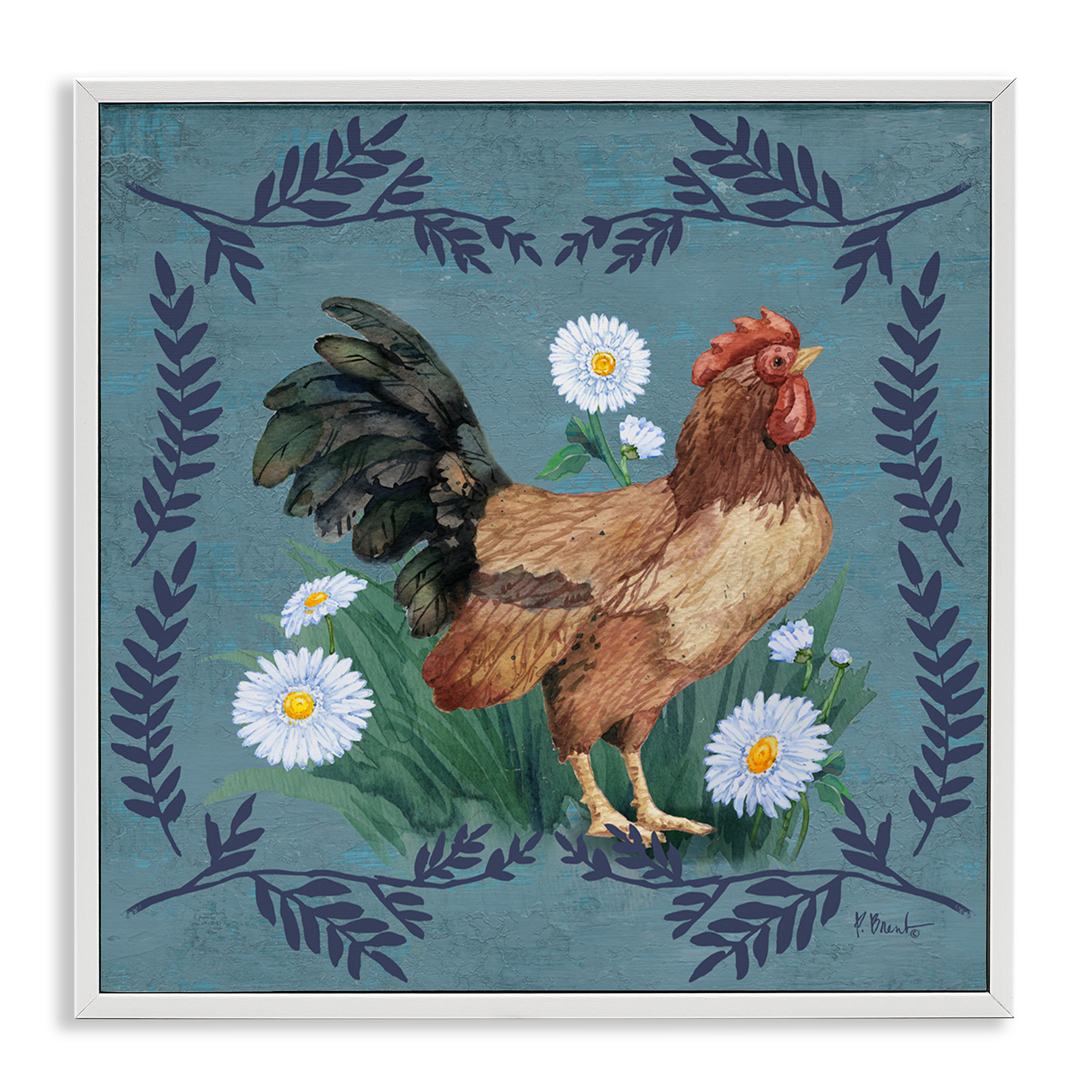 Stupell Industries Rooster & Daisies Framed Giclee Art by Paul Brent ...