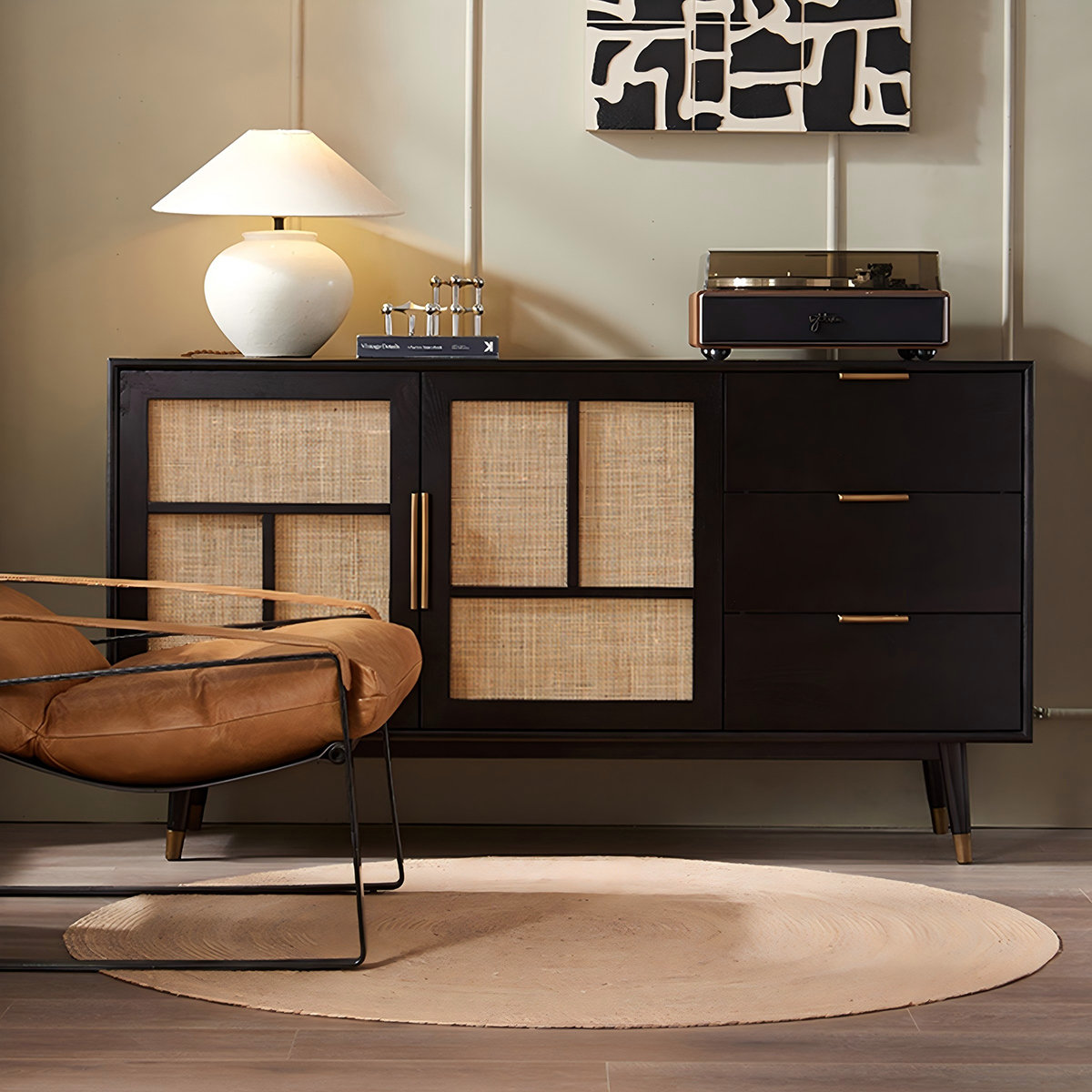 Refineroost Retro Black Solid Wood Rattan Sideboard - Wayfair Canada