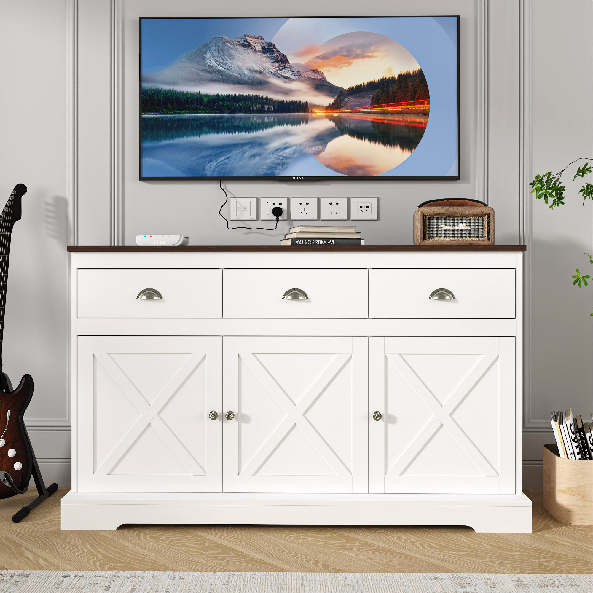 August Grove® Farmhouse Buffet Cabinet With Storage,Sideboard, Console ...