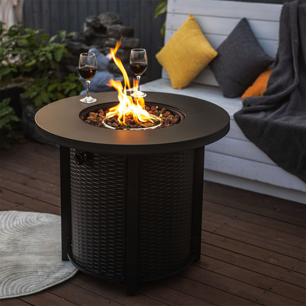 Ebern Designs Mokena 24" H x 30" W Propane Fire Pit Outdoor Round Table ...