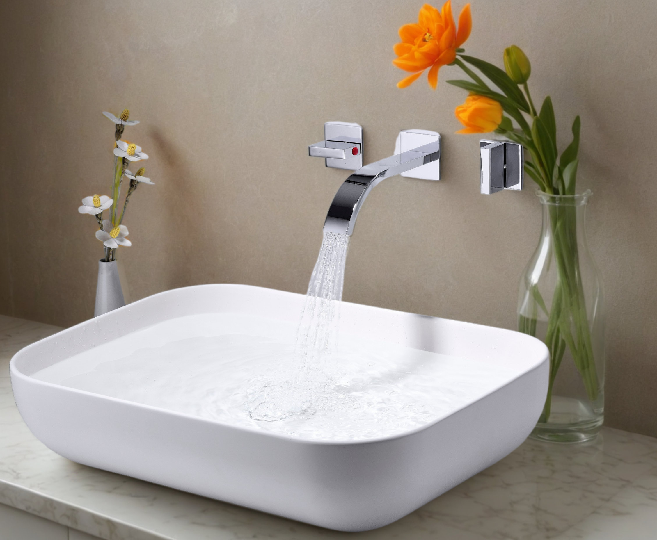COUOKO Wall Mounted Bathroom Faucet Extra Long Spout Lavatory Bathroom ...