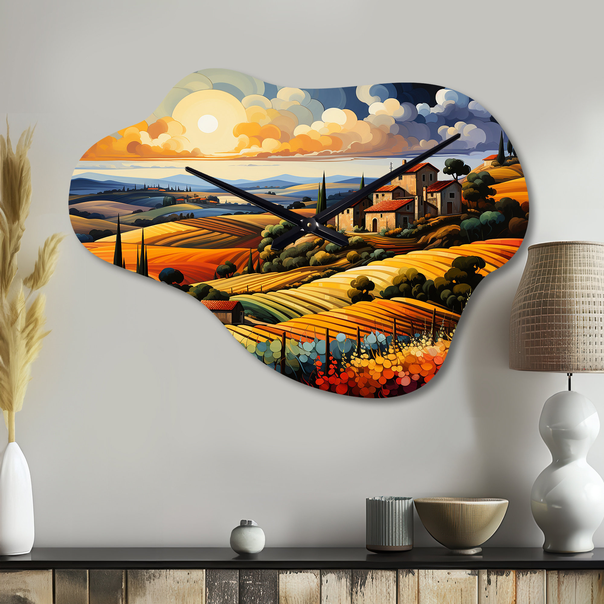 Design Art Italy Tuscan Vineyards V - Cloud Shape Orange Wall Clock ...