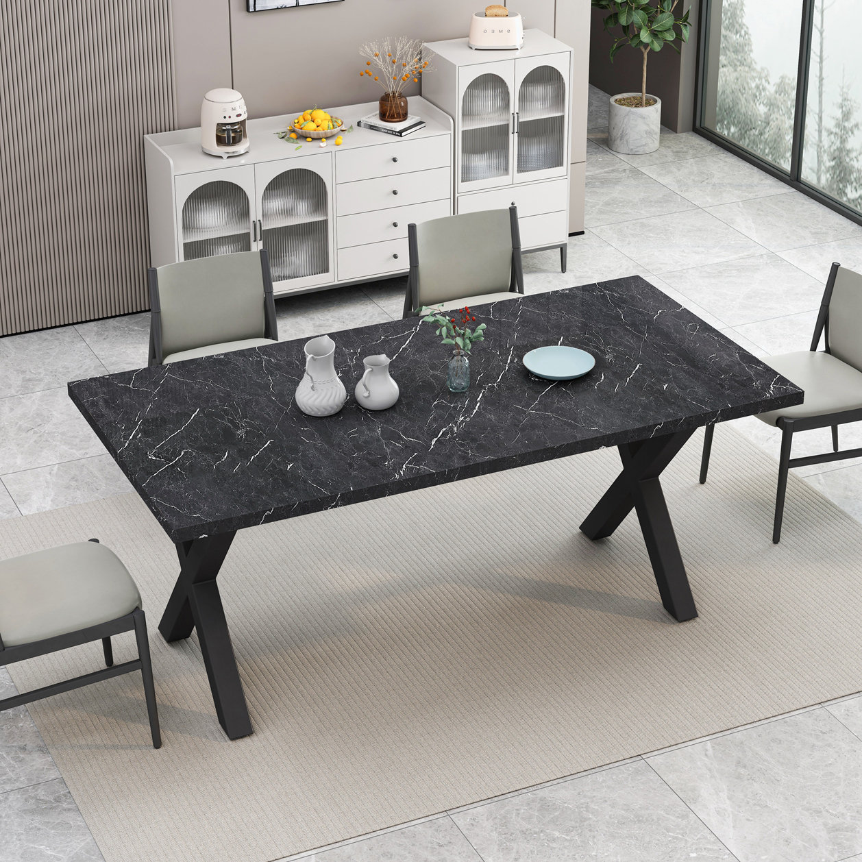 Ivy Bronx Square Dining Table with Printed Marble Table Top,Kitchen ...