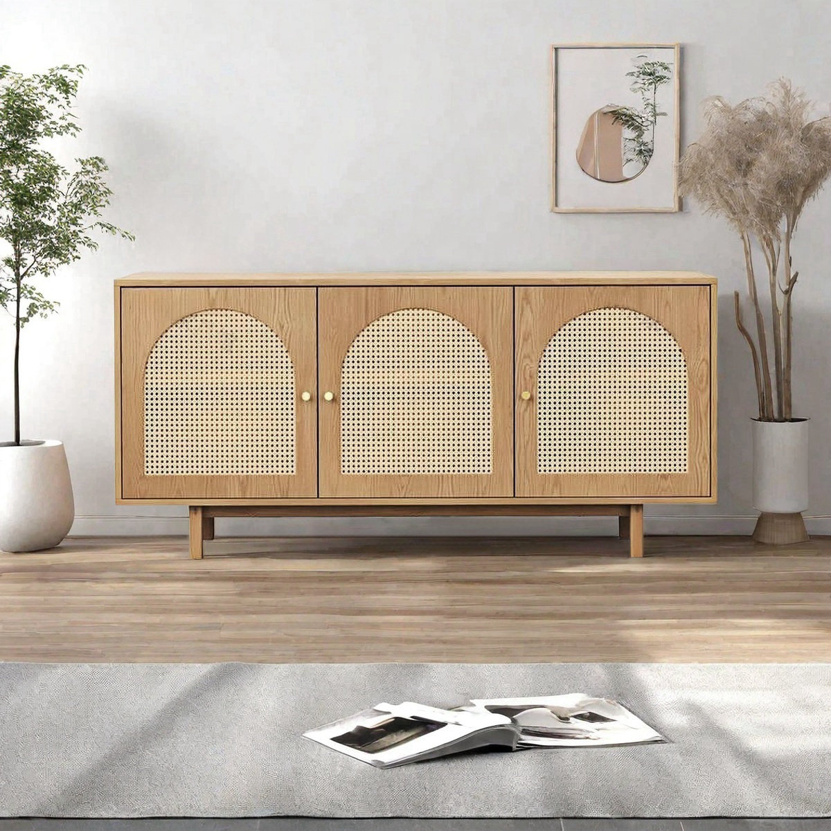 Vivid Space Creation Rattan Plaited Arched Door Sideboard Cabinet | Wayfair