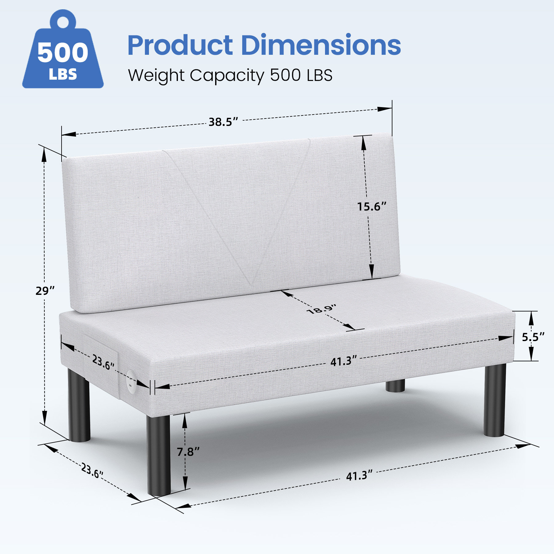 Ebern Designs 41" Mini Couch With USB Charging Port, Small Office ...