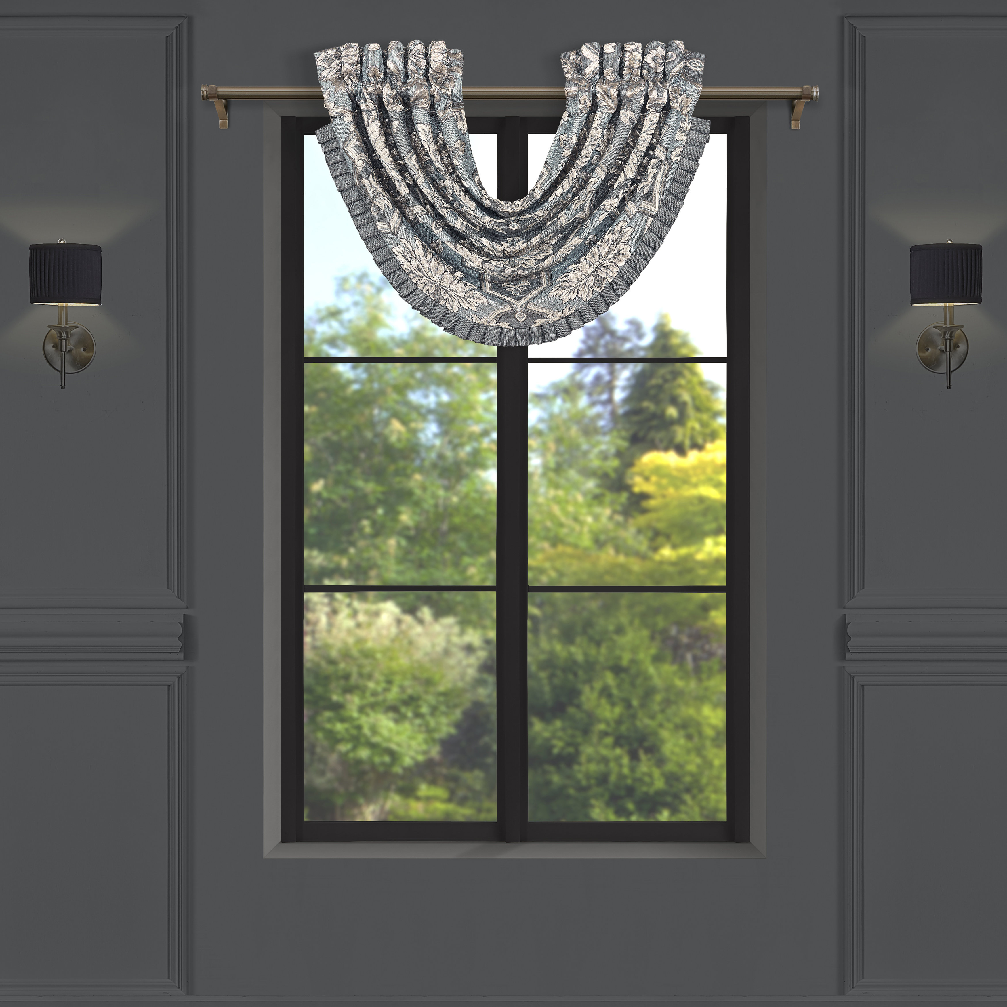 Five Queens Court WOODMERE Damask Swag 43'' W Window Valance Powder ...