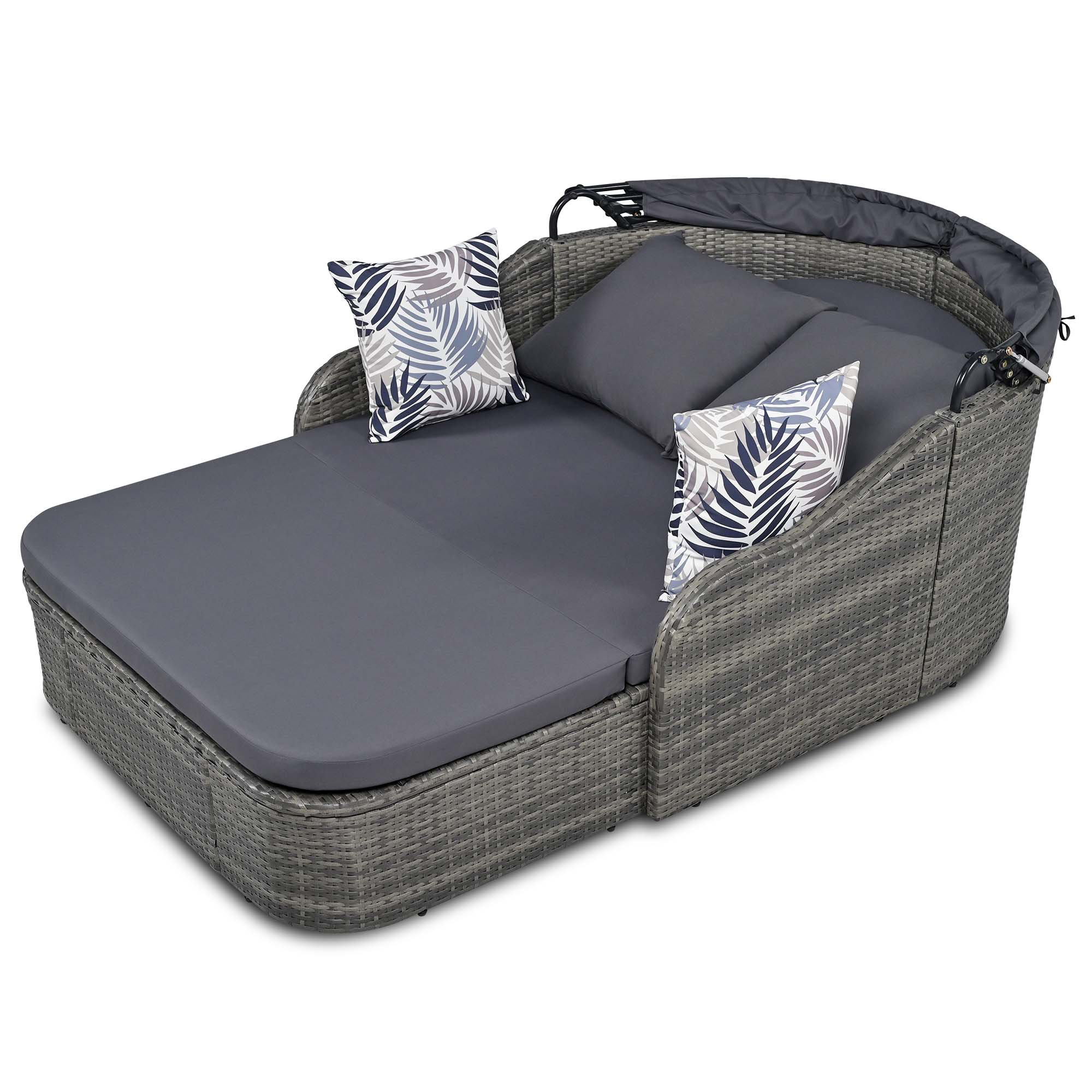 Ebern Designs 79.9" Outdoor Double Lounge Sunbed With Adjustable Canopy ...