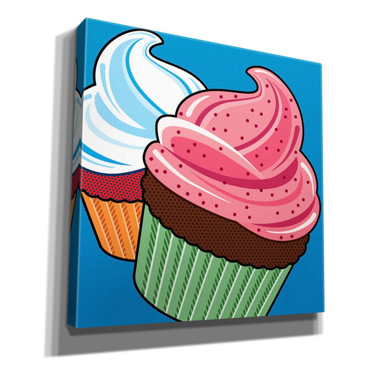 Zoomie Kids " Cupcakes On Blue " by Ron Magnes on Canvas | Wayfair