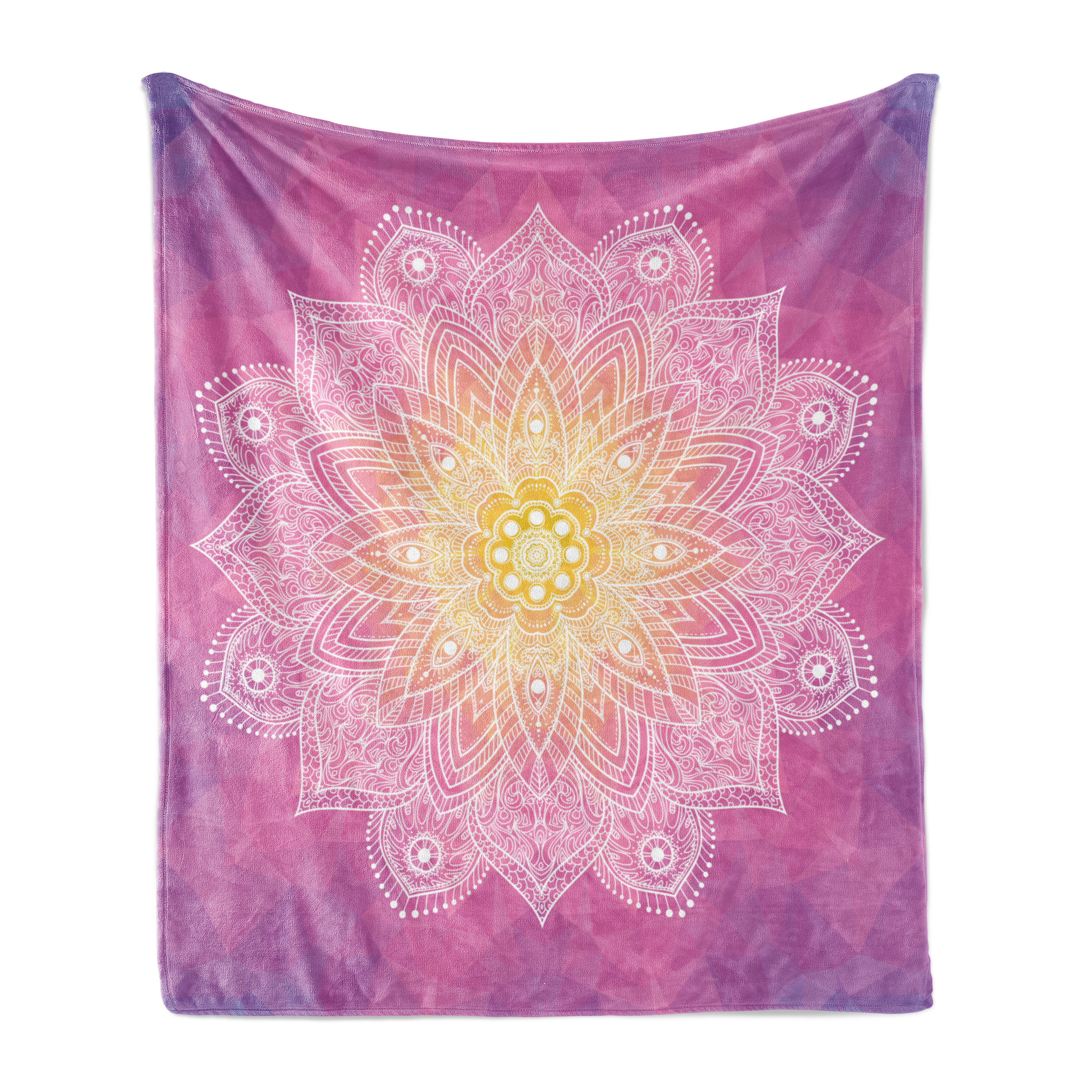 Ambesonne Pink Fleece Throw Blanket Mandala Floral Art Fuchsia Yellow ...