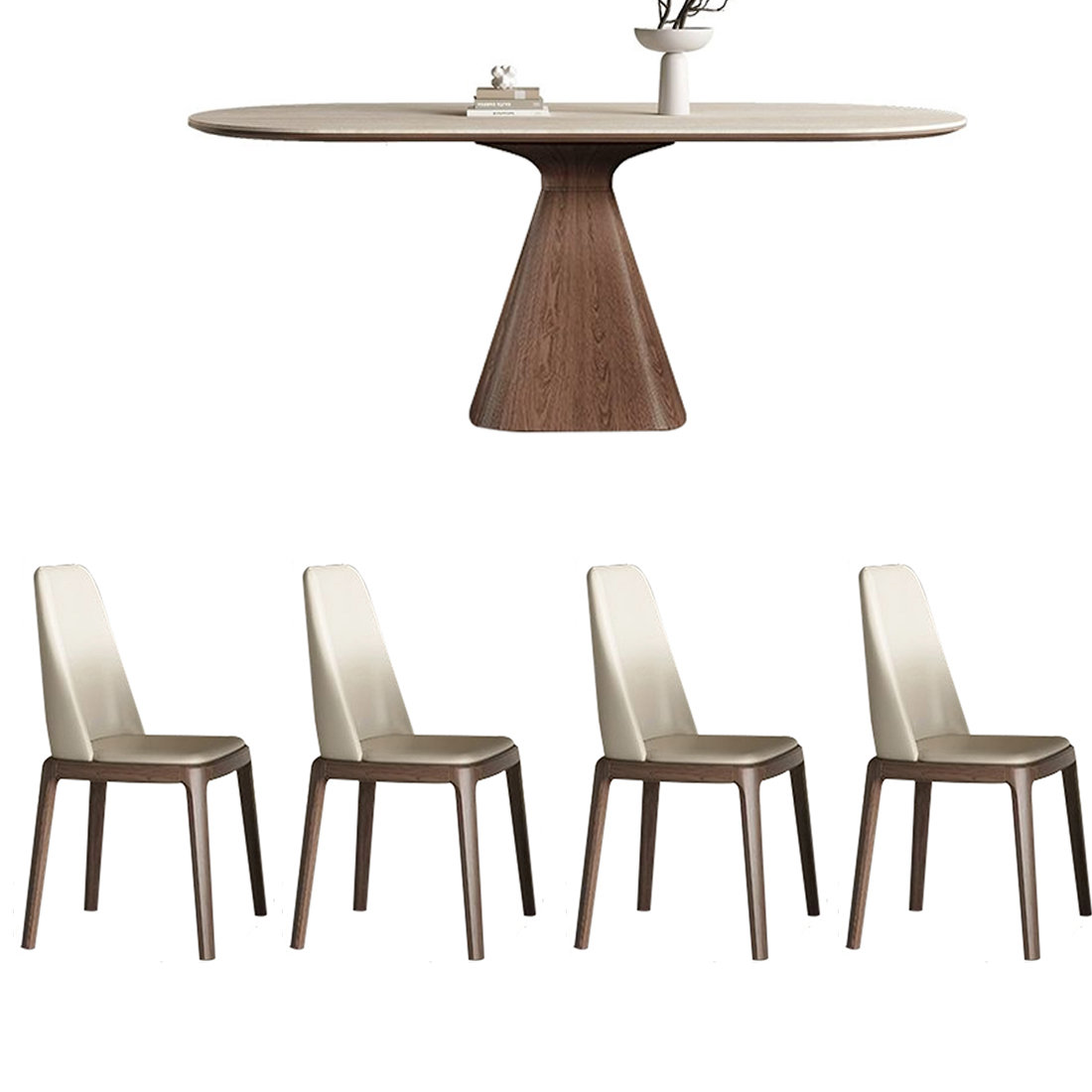 dujinlong home Modern Rock Plate Solid Wood Dining Table Sets. | Wayfair