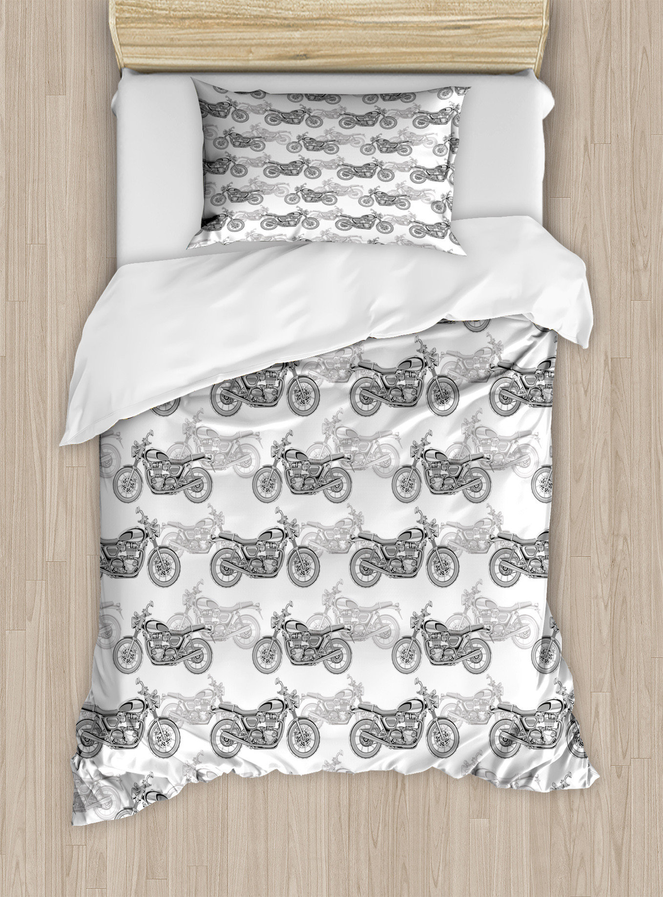 Ambesonne Motorcycle Duvet Cover Set, Details in Grayscale, Twin, Grey ...