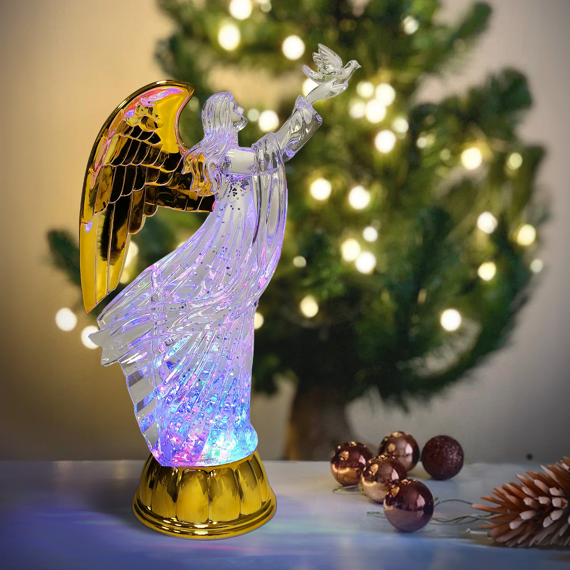The Holiday Aisle® Light Up Swirling Glitter Angel With RGB Led ...
