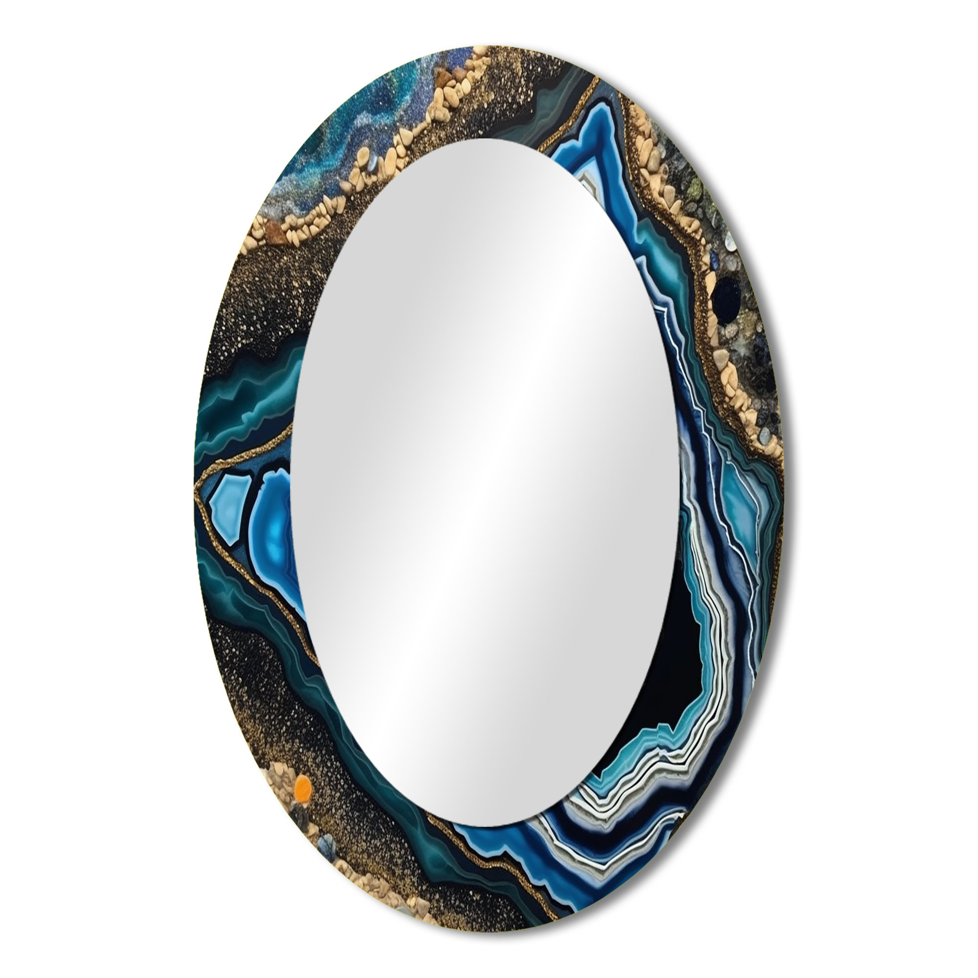 Dakota Fields Teal Gold Geode Gems - Large Oval Wall Mirror On Metal ...