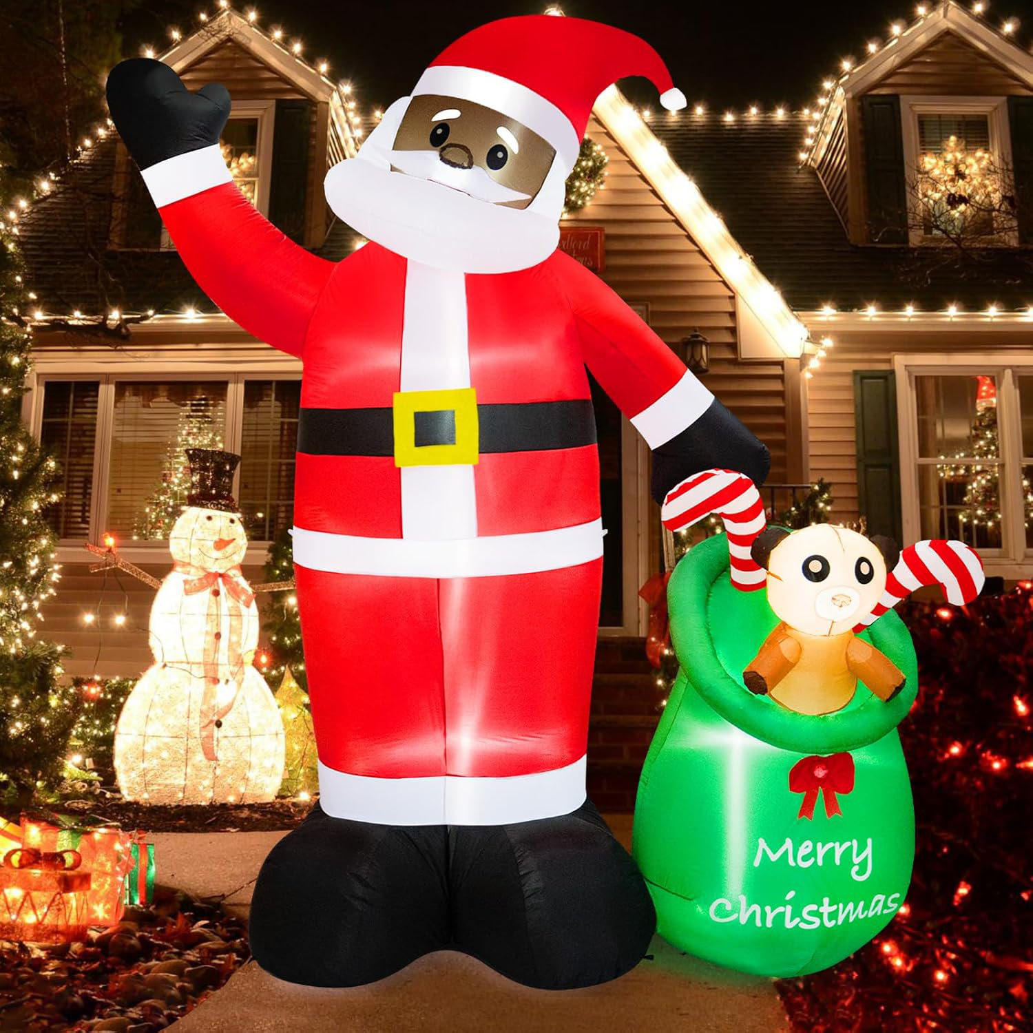 The Holiday Aisle® 12FT Giant Christmas Inflatables Black Santa Claus ...