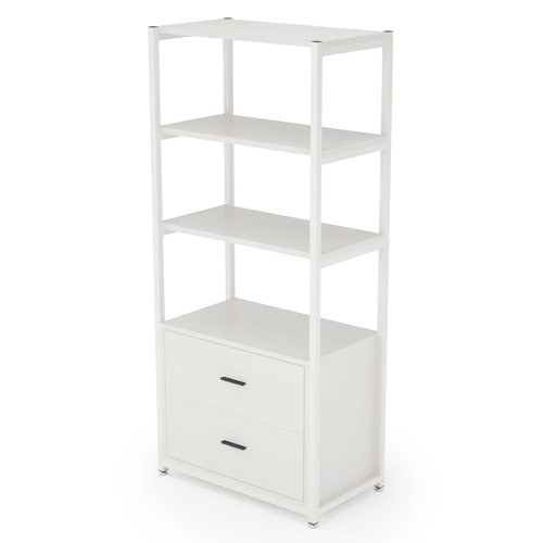 Latitude Run® Bookcase, 4-Tier White Bookshelf With 2 Drawers, Etagere ...