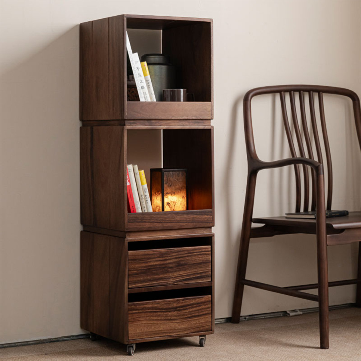 Hokku Designs Modern Minimalist Walnut Drawer-Style Storage Bookcase ...