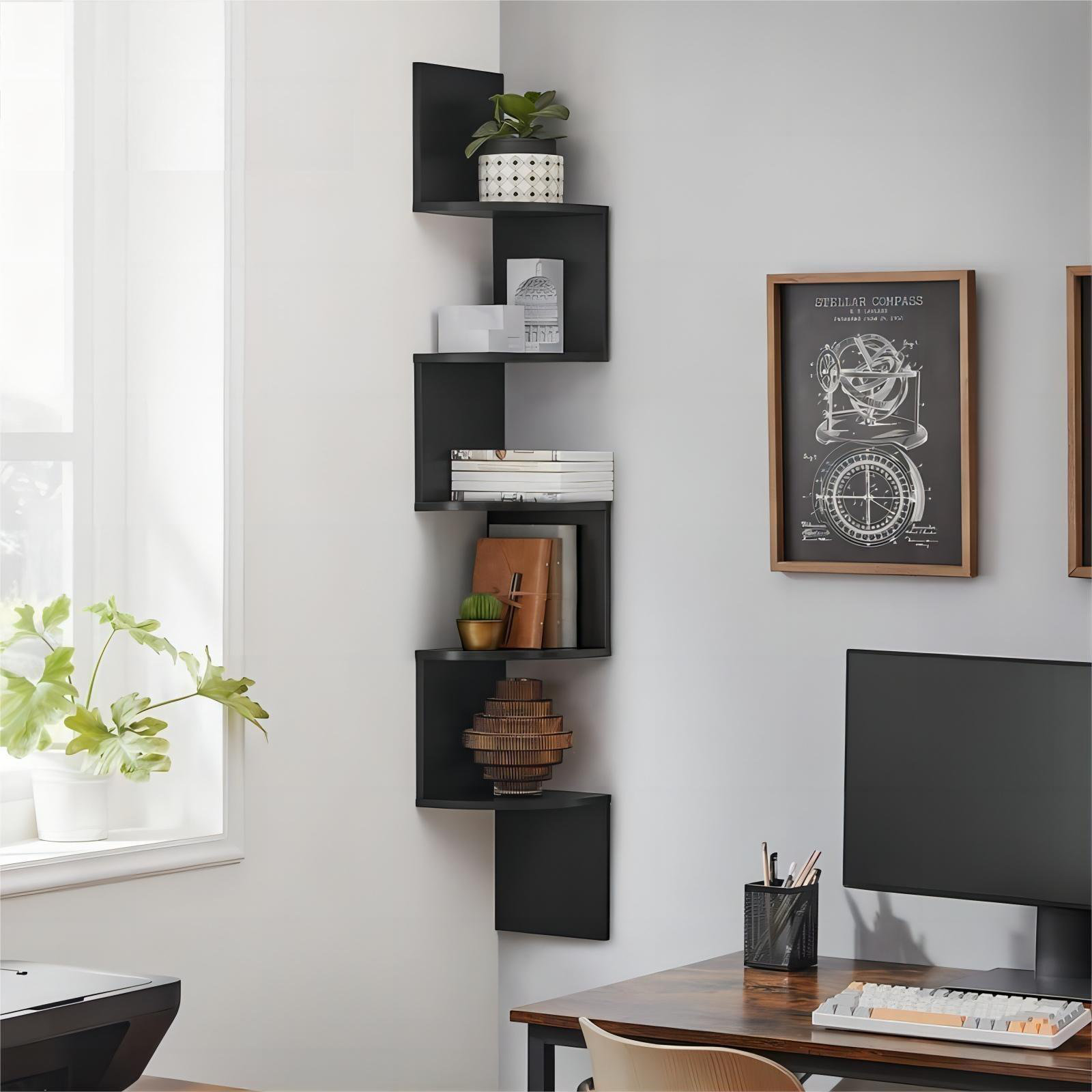 Ebern Designs Corner Shelf Wall Mount, 5-Tier Floating Corner Bookshelf ...