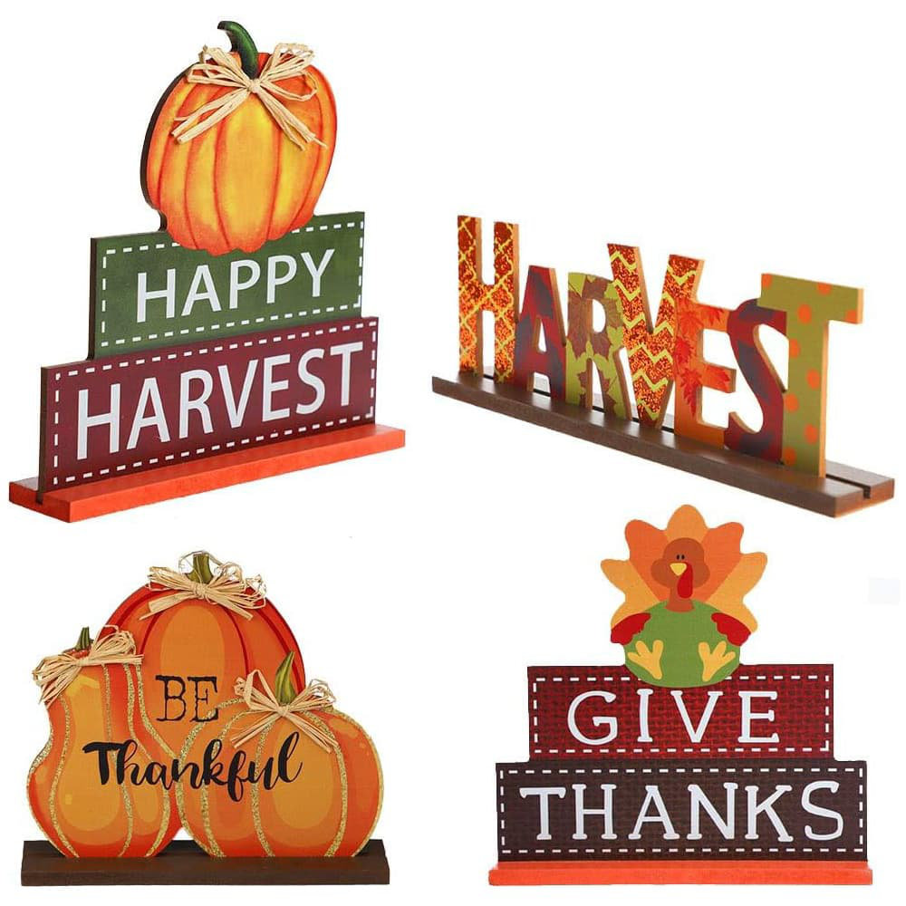 Ophelia & Co. 4 Pack Thanksgiving Themed Table Centerpiece Signs | Wayfair