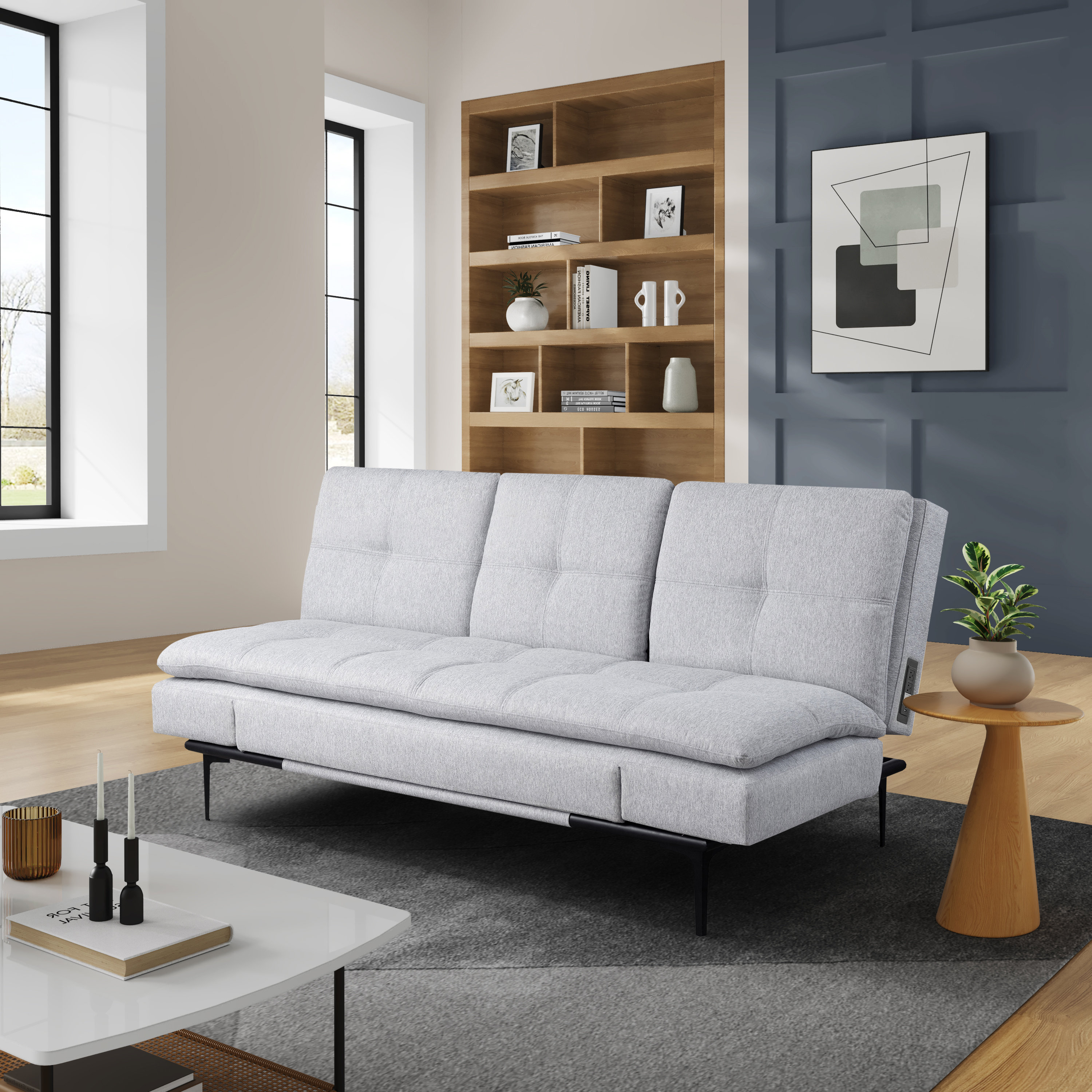 Serta Livingstone 78.7" Convertible Sofa with Drop Down Cup Holders and ...