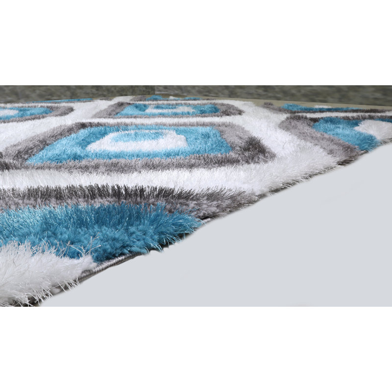 Red Barrel Studio® 3D Shaggy Gray/Turquoise 5X7 Area Rug | Wayfair