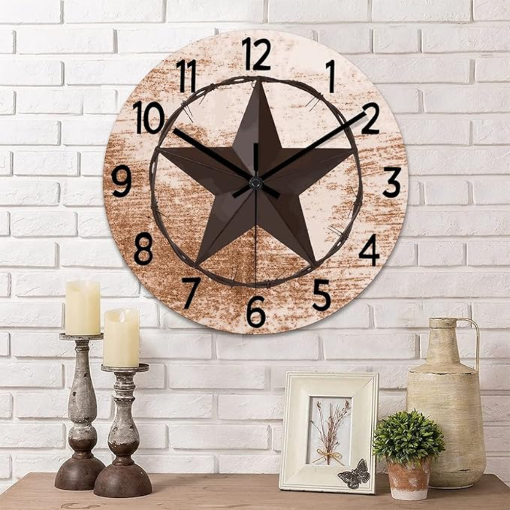 East Urban Home Vintage Farmhouse Wall Clock Western Texas Star Country ...