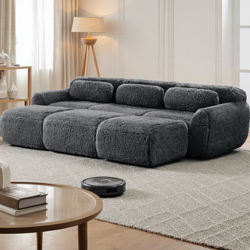 Latitude Run® Modular Sectional Sofa 3-Seater Couch with Ottoman, Soft ...