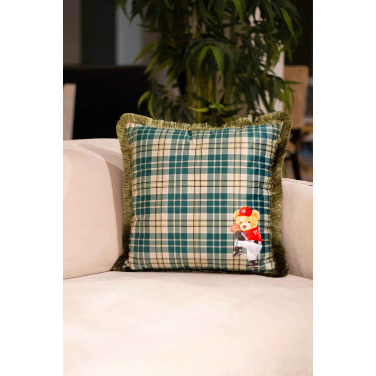 Maturi Molnar Baseballer Teddy Tartan Scatter Cushion Cover | Wayfair.co.uk