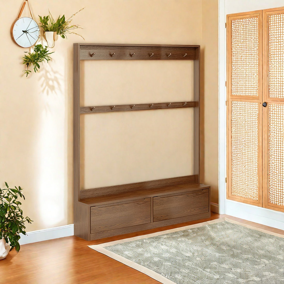 Elegant Home Furnishings.s Solid Oak Hall Tree with Shoe Storage Bench ...