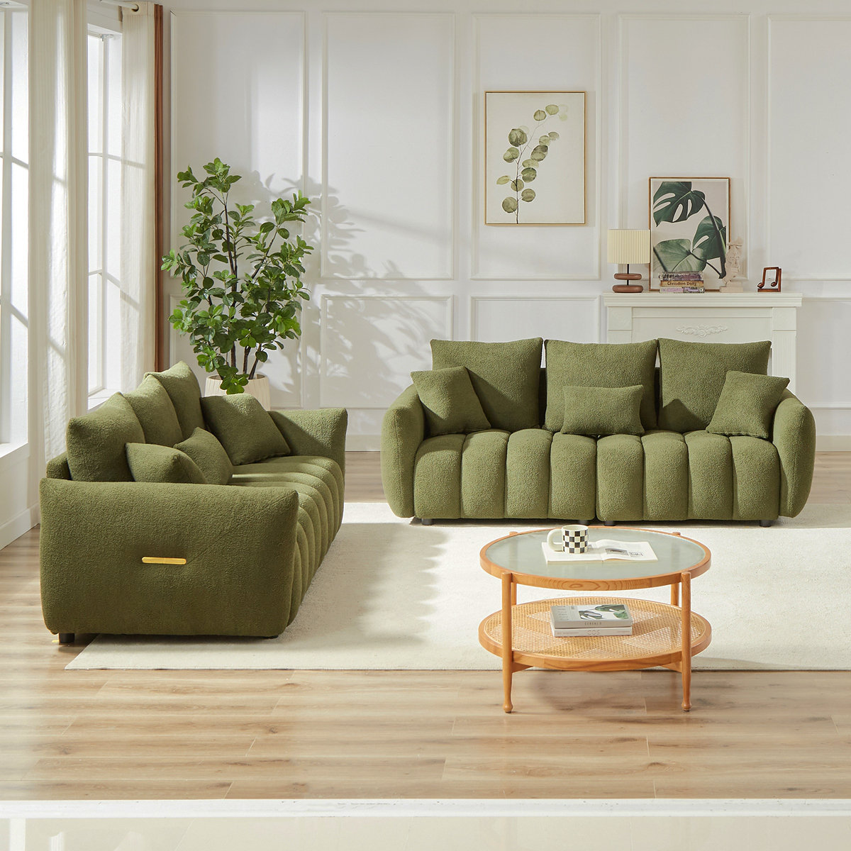 Ivy Bronx 3 Seater + 3 Seater Combo Sofa Modern Living Room Sofa, Teddy ...