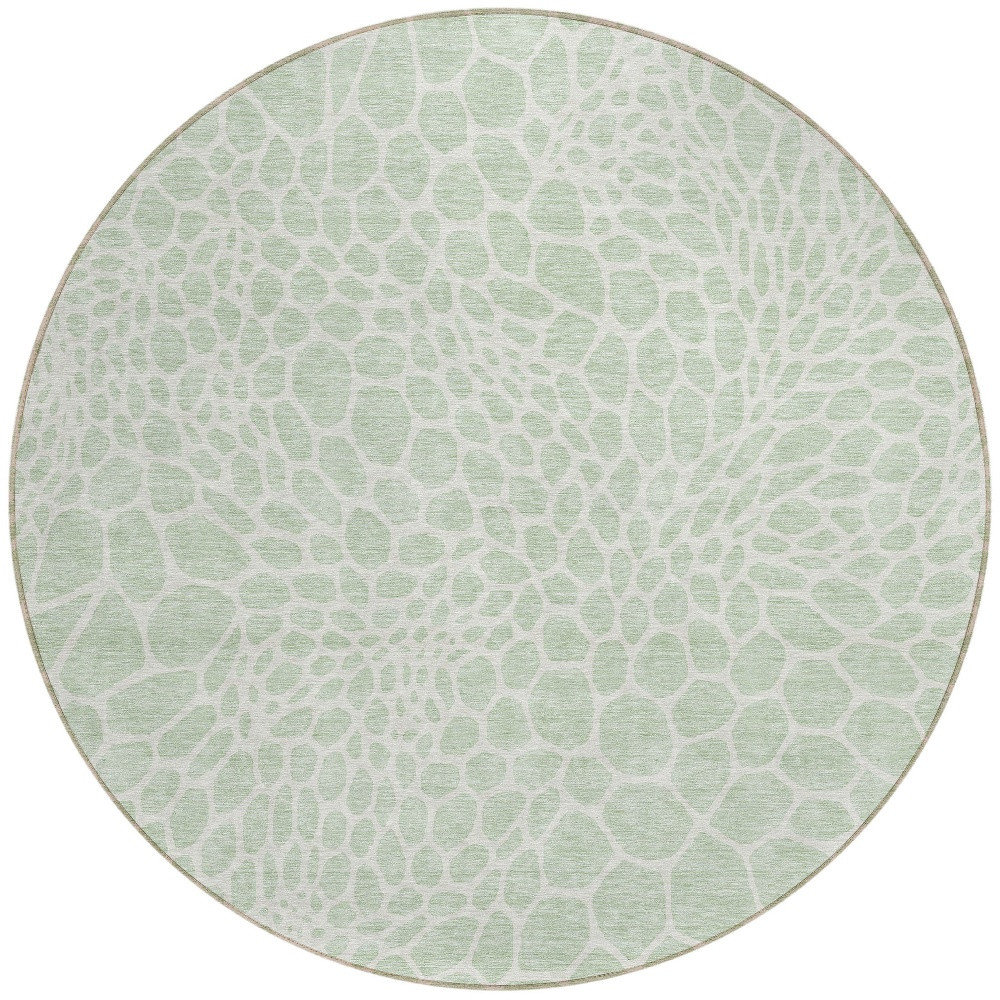 HomeRoots 8' Mint Green Round Geometric Washable Indoor Outdoor Area ...