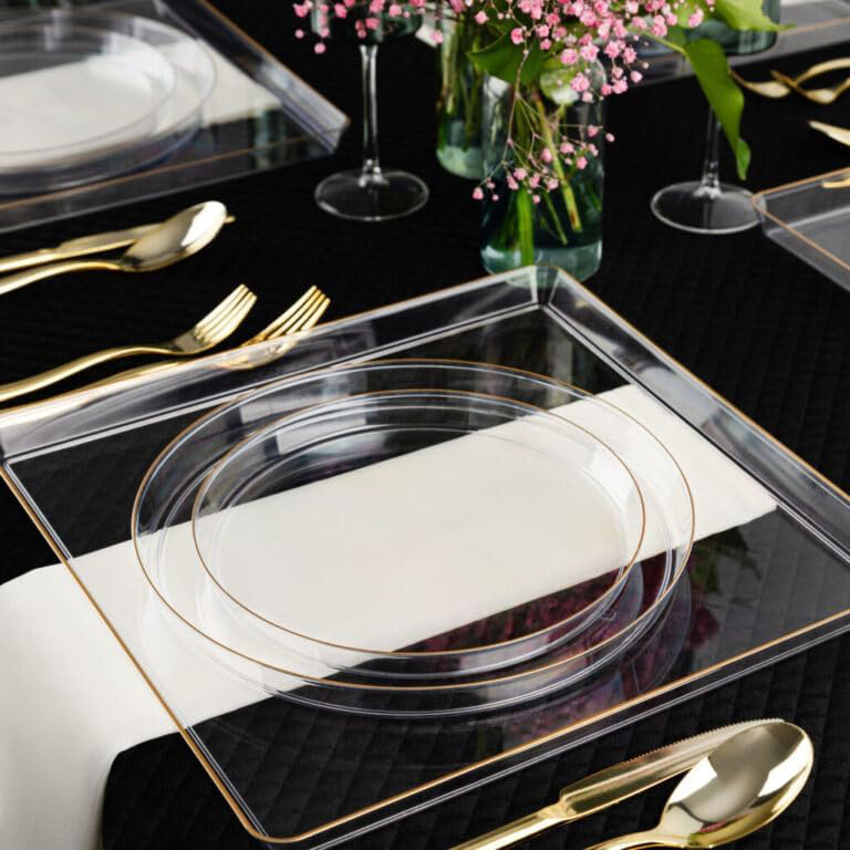 EcoQuality 5.5 inch Clear Plastic Dessert Plates with Gold Rim | Wayfair