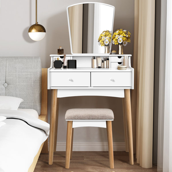 George Oliver Vercher Dressing Vanity Set with Stool and Mirror ...
