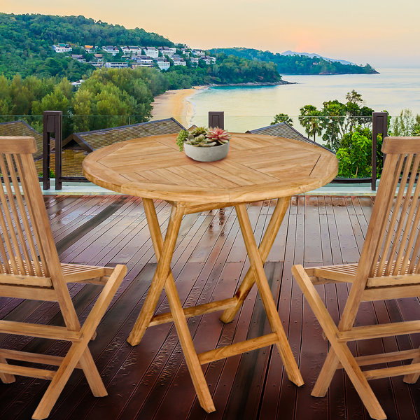 Highland Dunes Cosper Round Teak Outdoor Folding Dining Table & Reviews ...