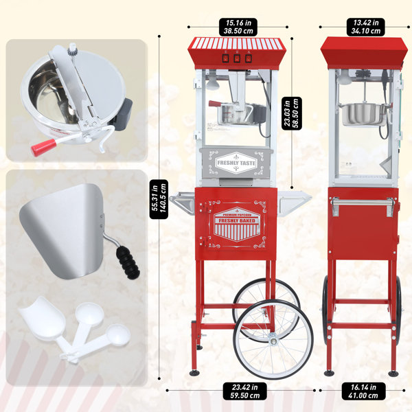 Yoillione 12-Ounce Popcorn Machine Cart with Wheels, Vintage Popcorn ...