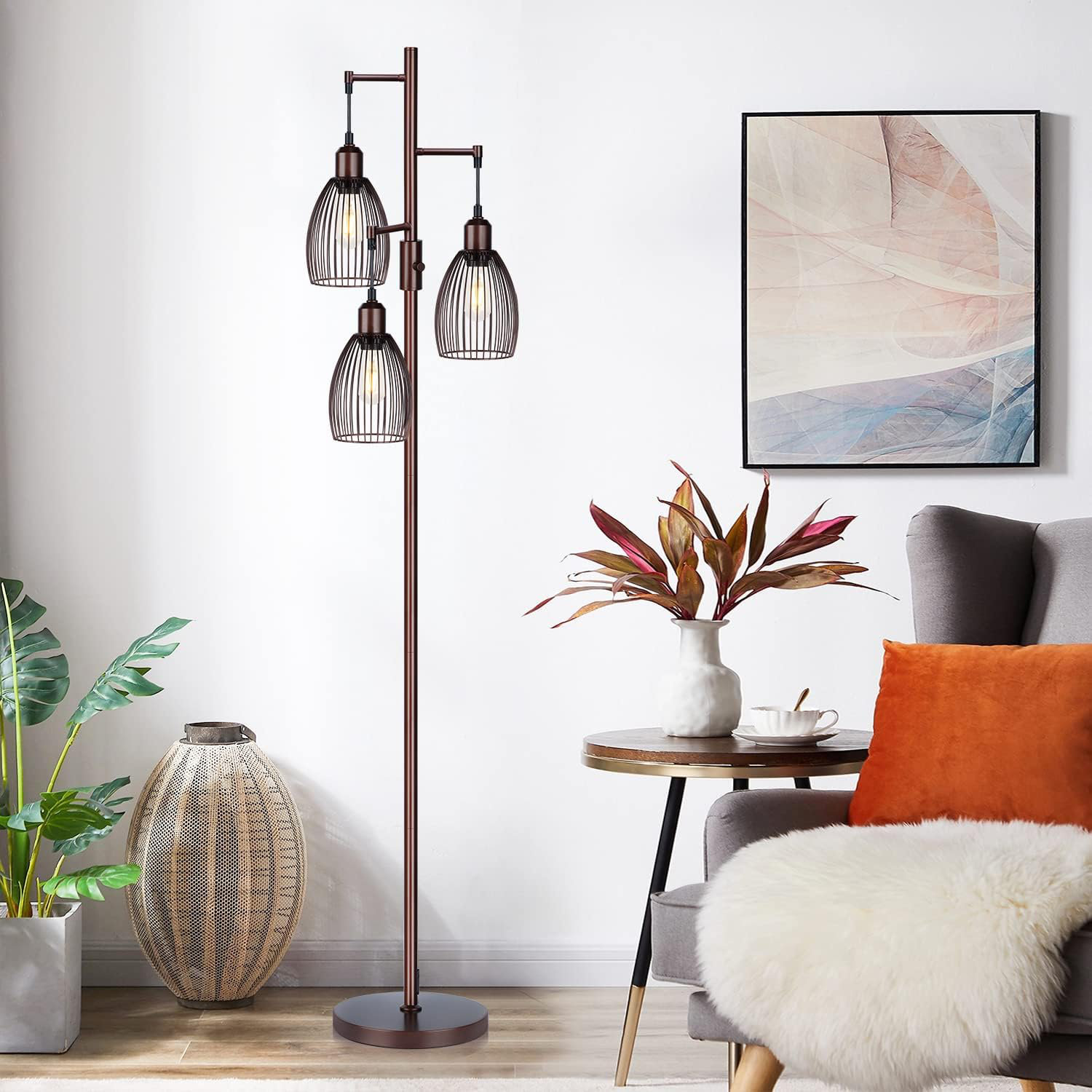 Rephen Dimmable Industrial Floor Lamps For Living Room, Green Tree ...