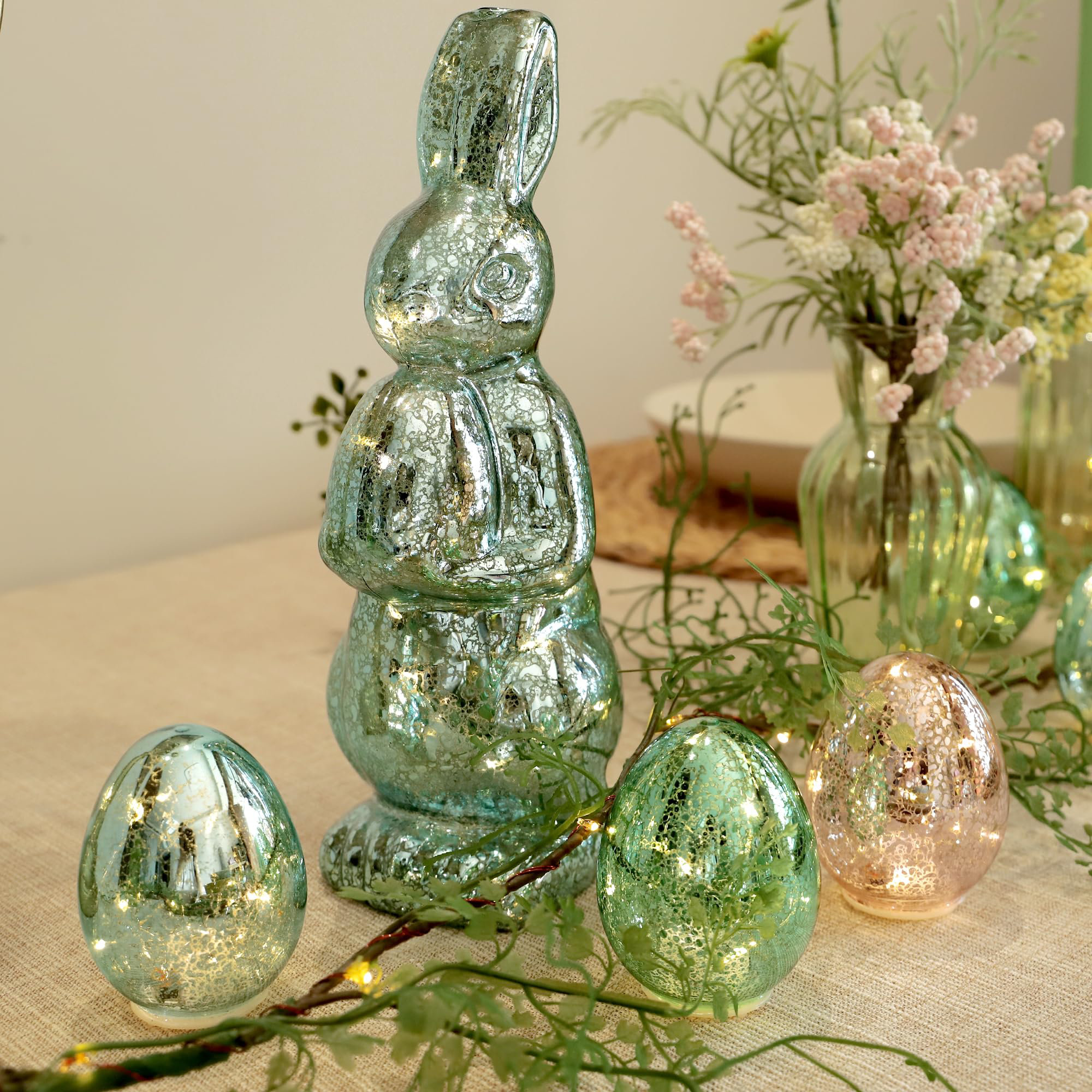 Bungalow Rose Handcrafted Glass Easter Bunny & Egg Lights - Battery ...