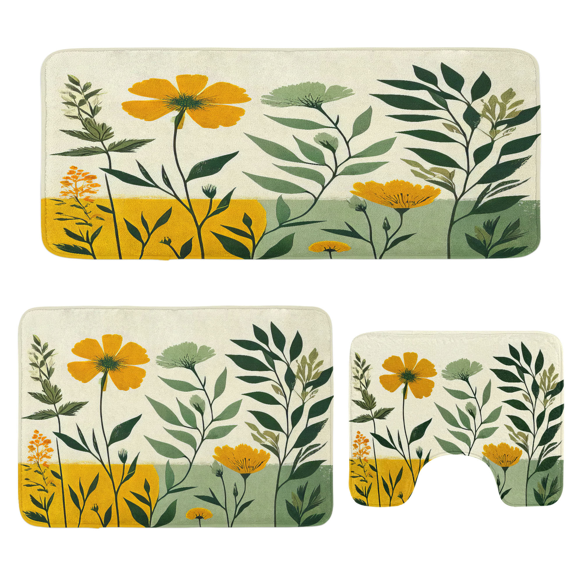 East Urban Home Floral Bathroom Rug Set 3 Pieces U-Shape & Rectangle ...