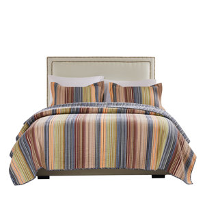 Greenland Home Fashions Katy Stripe Cotton Reversible Quilt Set ...